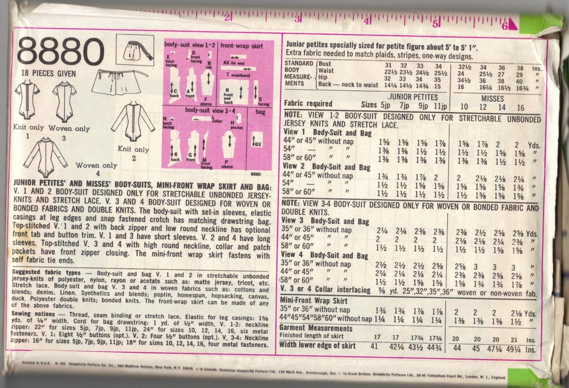 Simplicity 8880 1970s Misses Set of Body Suits Pattern Mini - Etsy