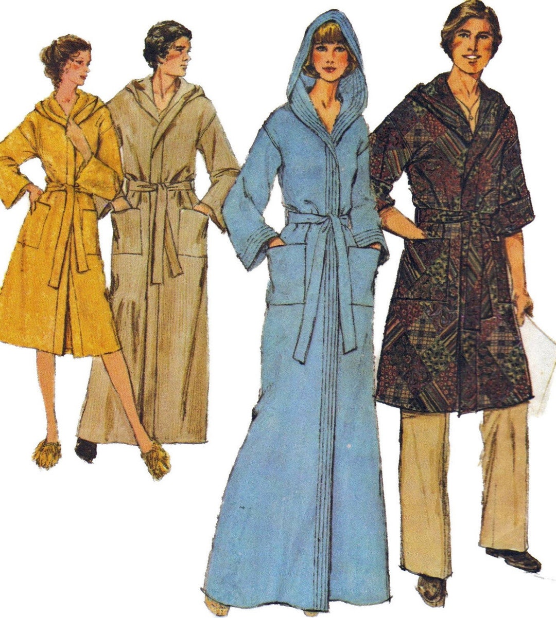 Simplicity 8275 1970s Mens Misses Everybody Hooded Robe Pattern Adult ...