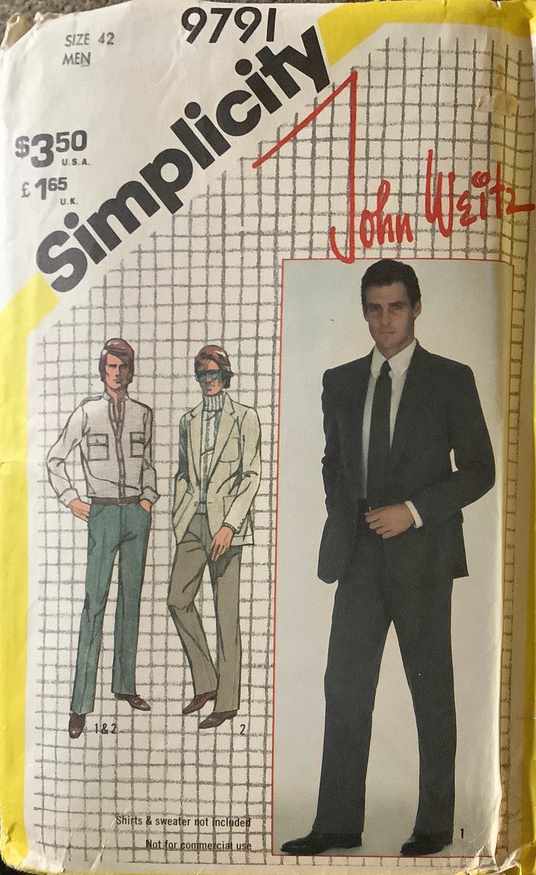 Simplicity 9791 1980s John Weitz Mens Jacket and Pants Pattern Designer ...