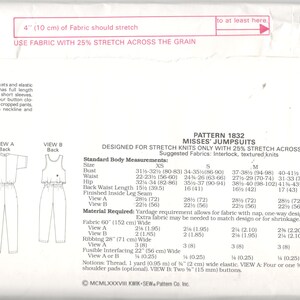 Kwik Sew 1832 1980s Misses Jumpsuit Pattern Two Lengths Scoop Neck ...