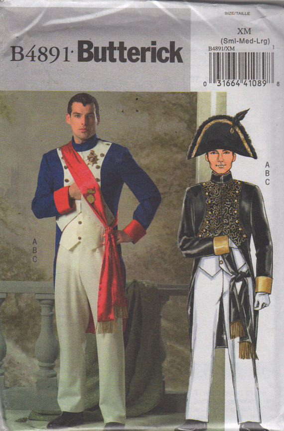 Butterick 4891 BP190 Mens NAPOLEON Bonaparte Costume Pattern Adult ...