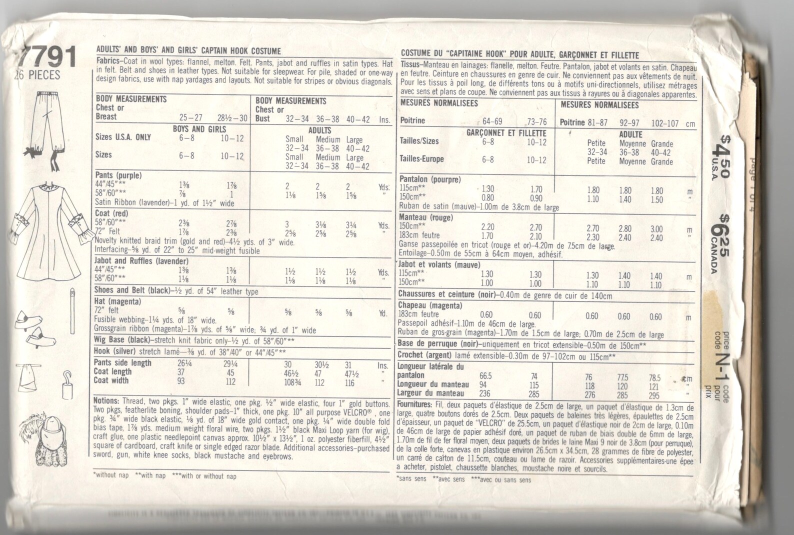 Simplicity 7791 1980s Mens Womens Captain Hook Costume Pattern | Etsy