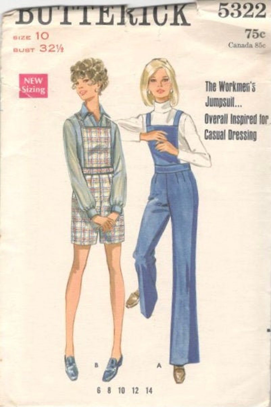 Butterick 5322 1960s Misses Workmens Jumpsuit Pattern Bib Overalls ...