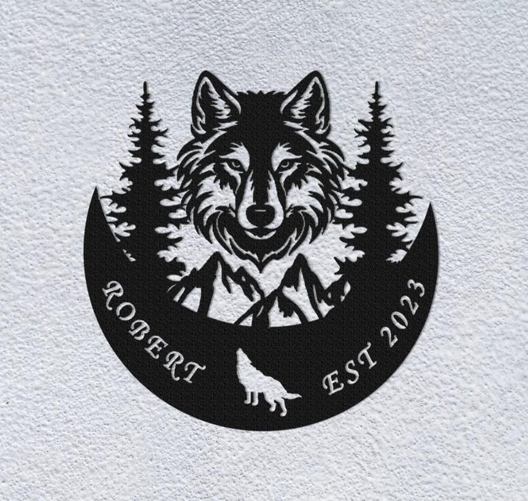 Howling Wolf Sign Personalized, Custom Wolf Wall Decor, Gift for Hunter ...