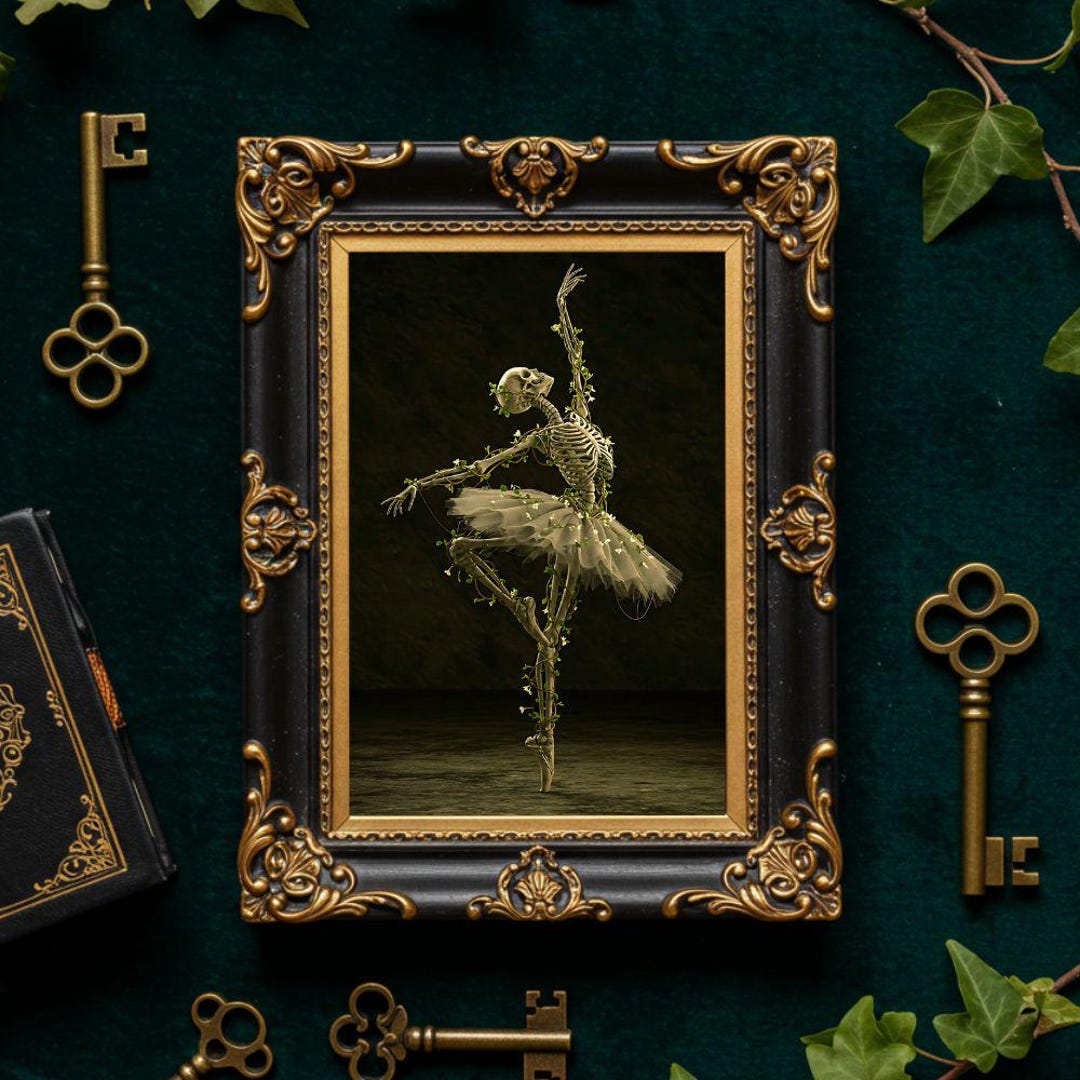 Gothic Skeleton Ballerina Art Print: Macabre Dark Academia Decor - Etsy