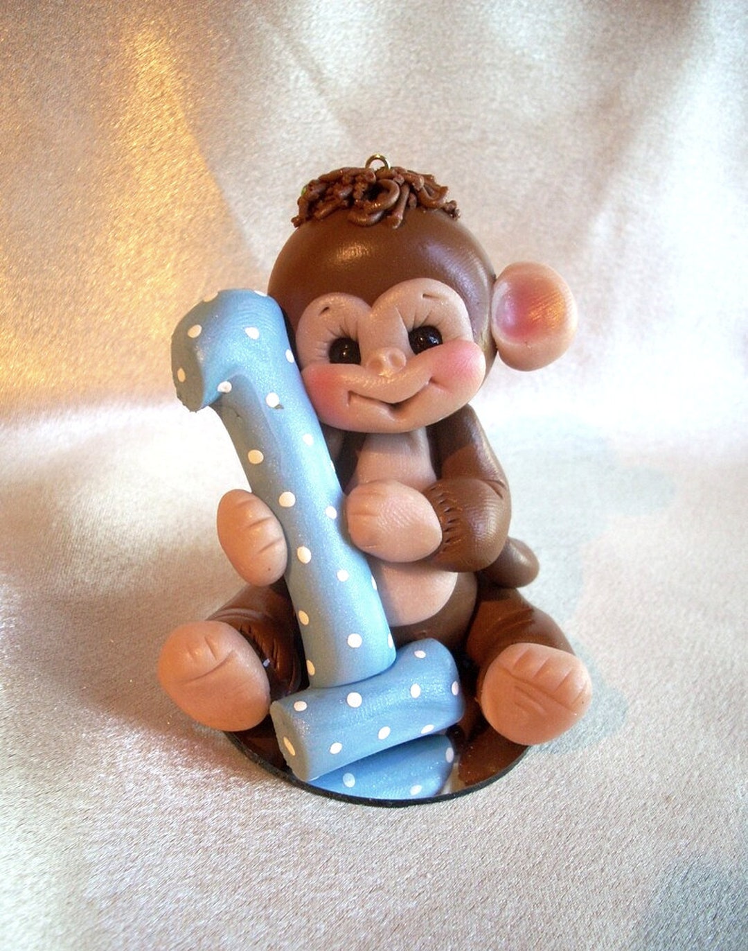 MONKEY CAKE TOPPER: Handcrafted Polymer Clay Monkey Birthday Cake ...