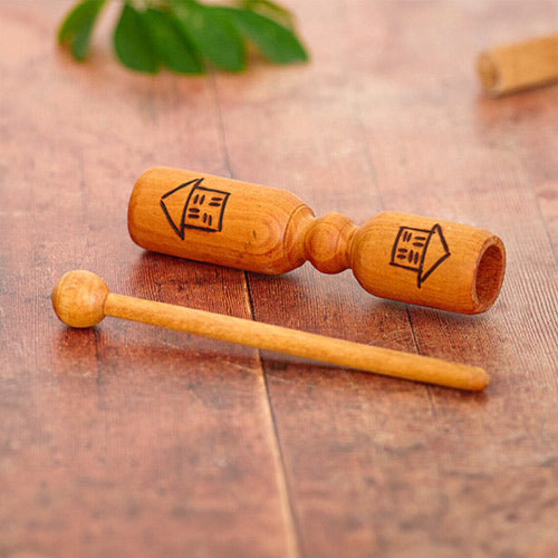 Tik Tok Tone Block Carved Burned Design Tribal Musical Instrument ...