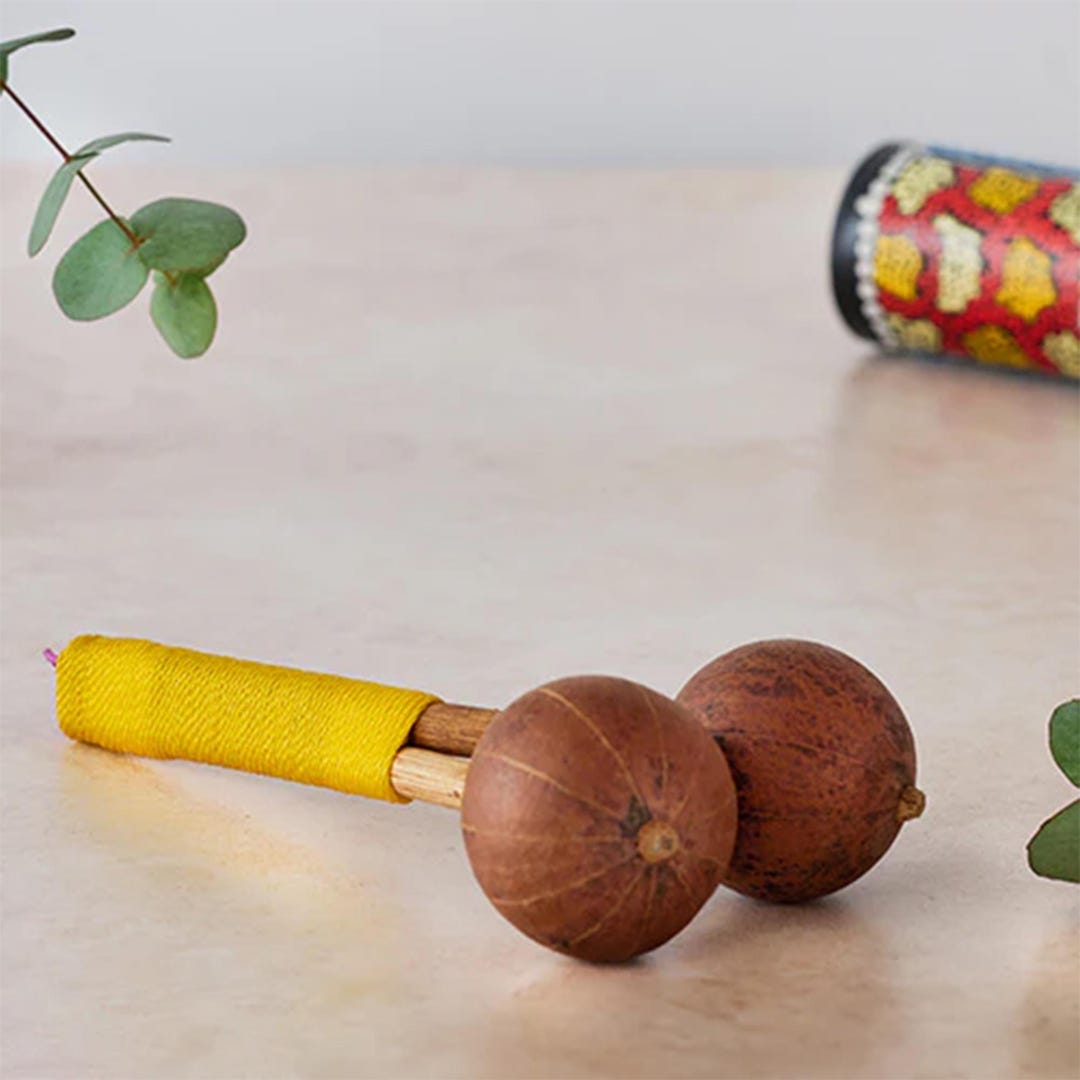 Double Televi Cabassa Gourd Shaker Beaded Rattle Music Instrument 25cm ...