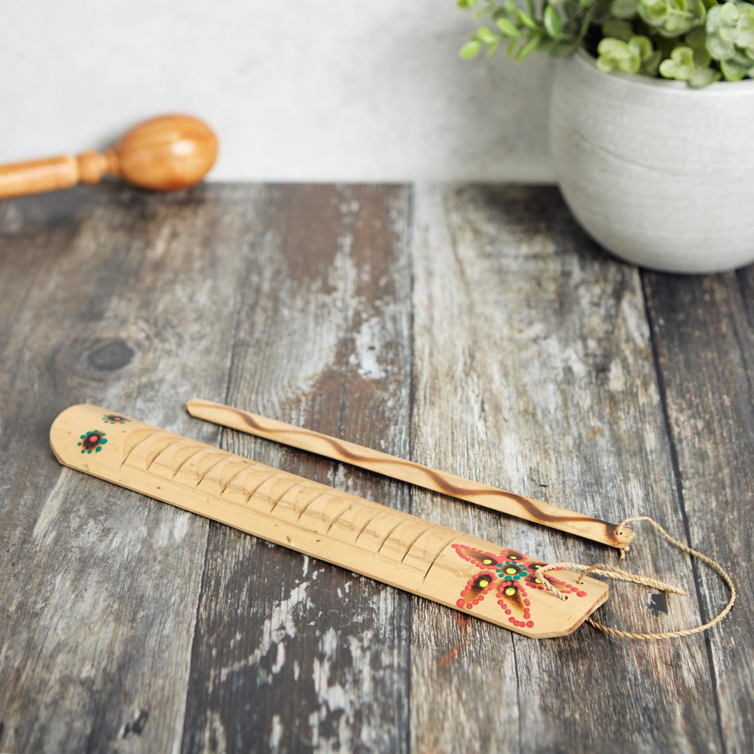 Handmade Carved Wooden Guiro Bamboo Hand Percussion Musical Instrument ...