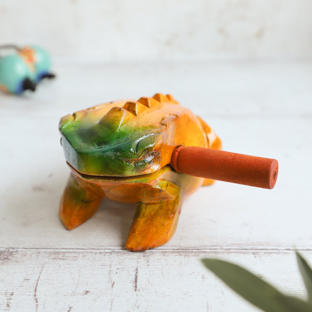 Handmade Green Wooden Croaking Frog Guiro - Vietnamese Musical ...