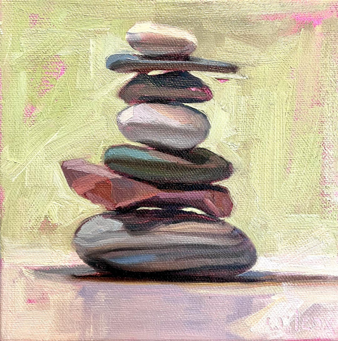 Stack - Original Oil Painting, Cairn Painting, 6 X 6 Inches, Still Life ...