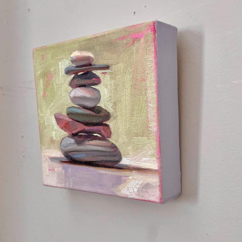 Stack - Original Oil Painting, Cairn Painting, 6 X 6 Inches, Still Life ...
