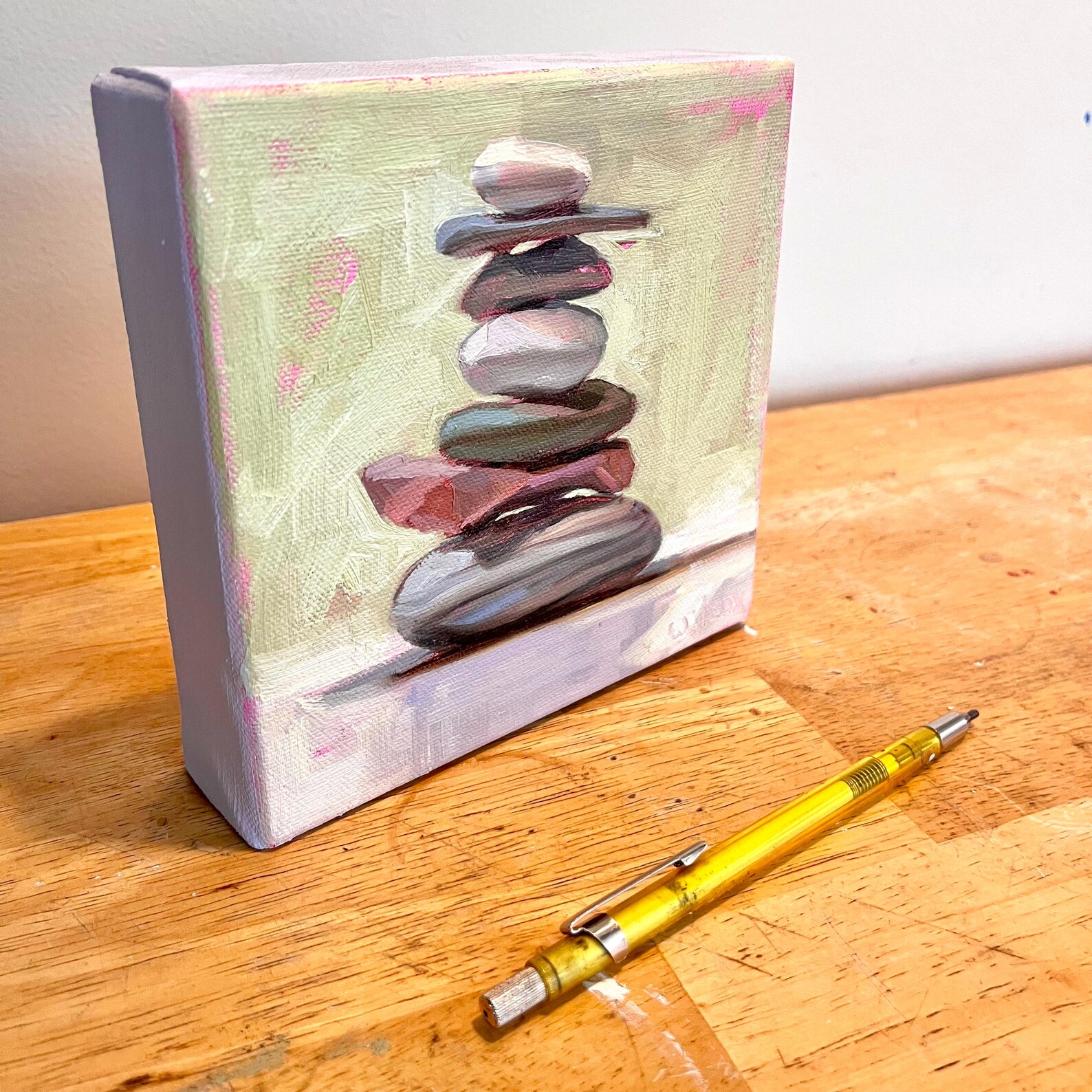 Stack - Original Oil Painting, Cairn Painting, 6 X 6 Inches, Still Life ...