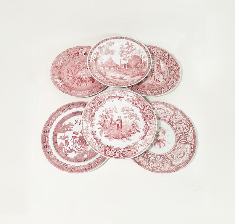Spode Archive Georgian Collection Dinner Plates in Cranberry Pink, Set ...