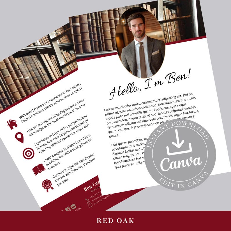 Realtor Bio Flyer Template | Real Estate Agent Introduction Sheet | Red ...
