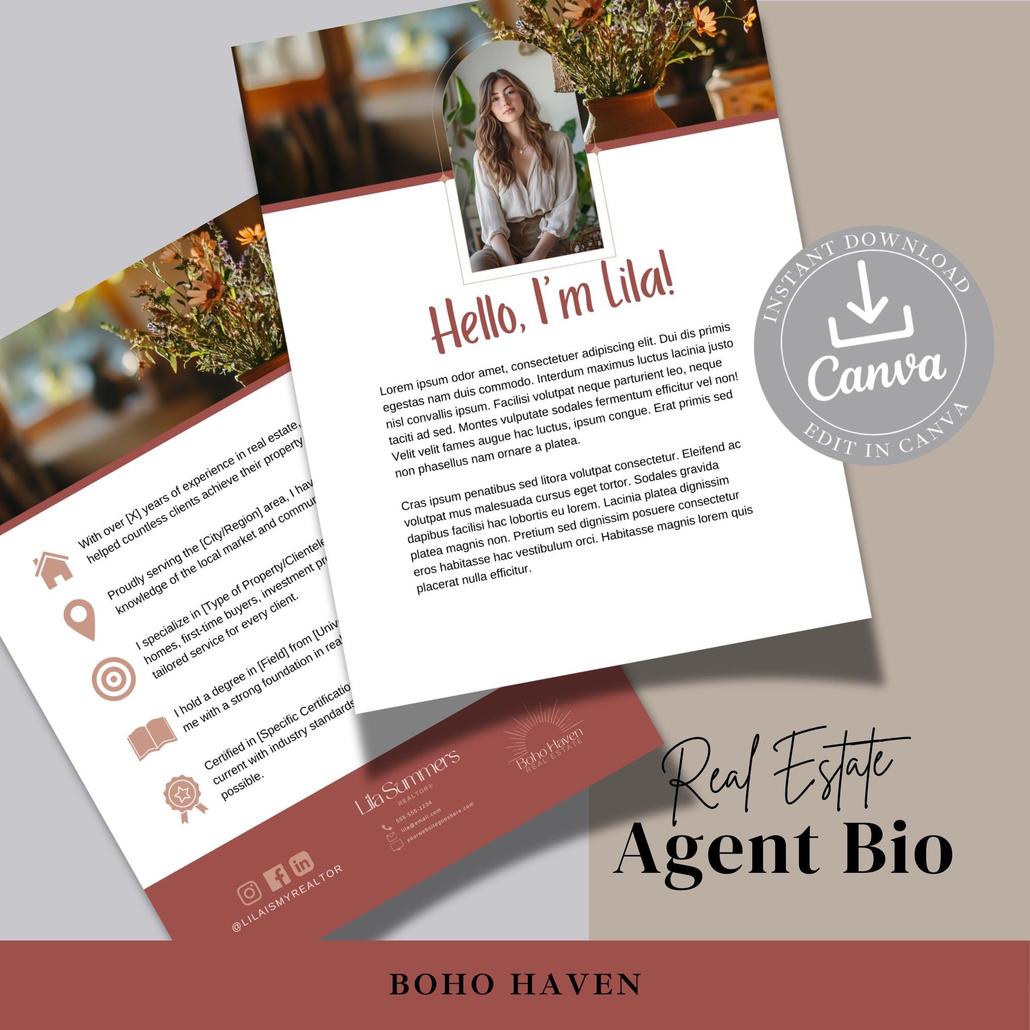Realtor Bio Flyer Template | Real Estate Agent Introduction Sheet ...