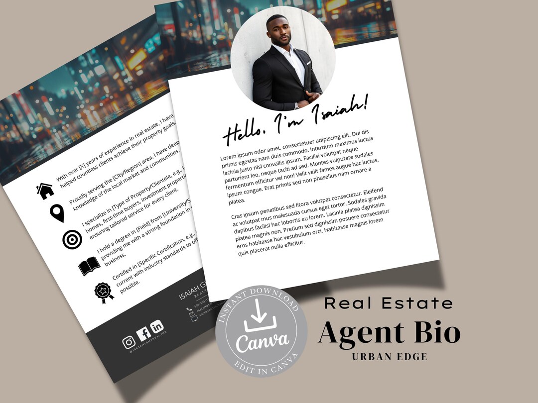 Realtor Information Sheet | Real Estate Canva Template | Agent Bio ...
