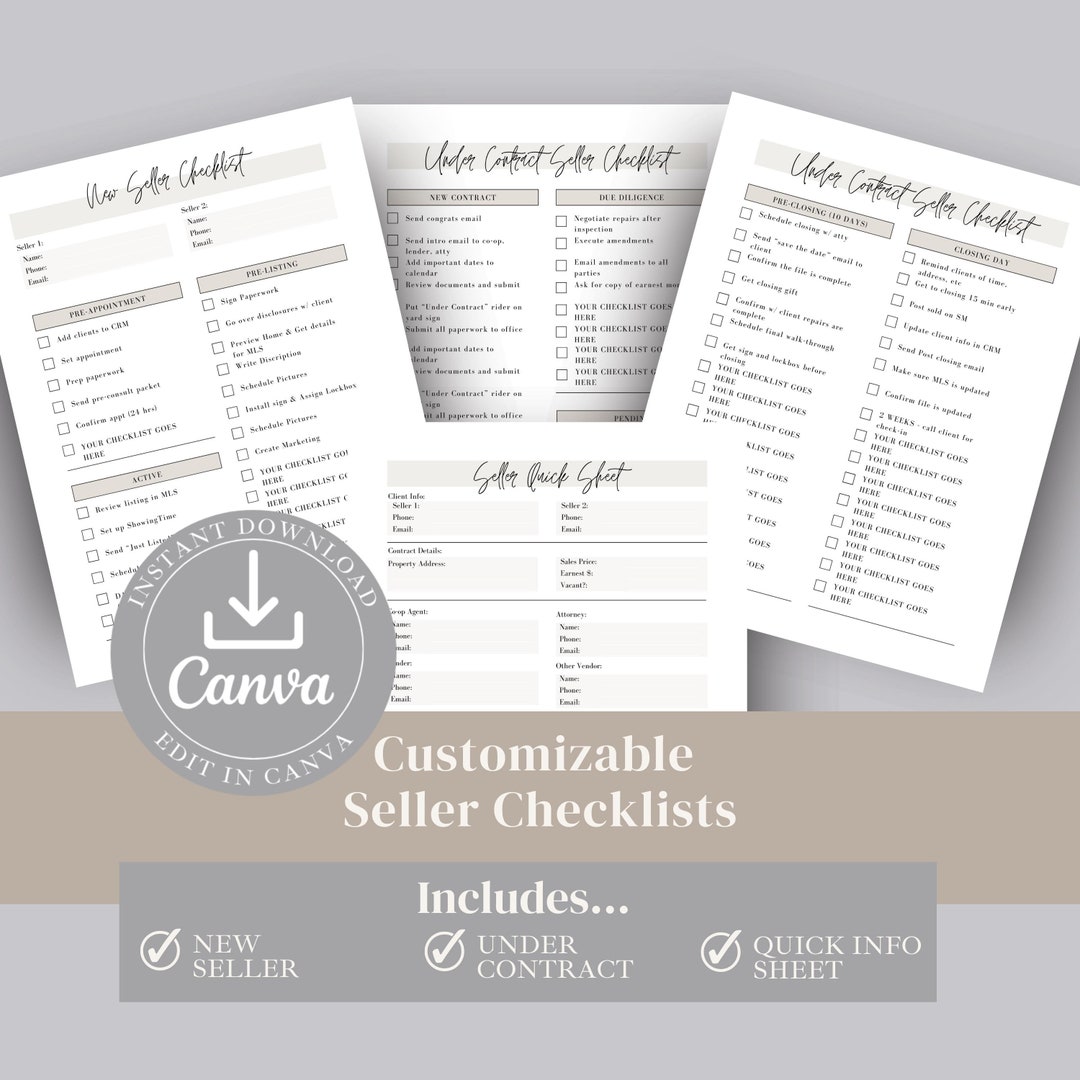 Real Estate Seller Checklist, Customizable, Editable, Script Boho - Etsy