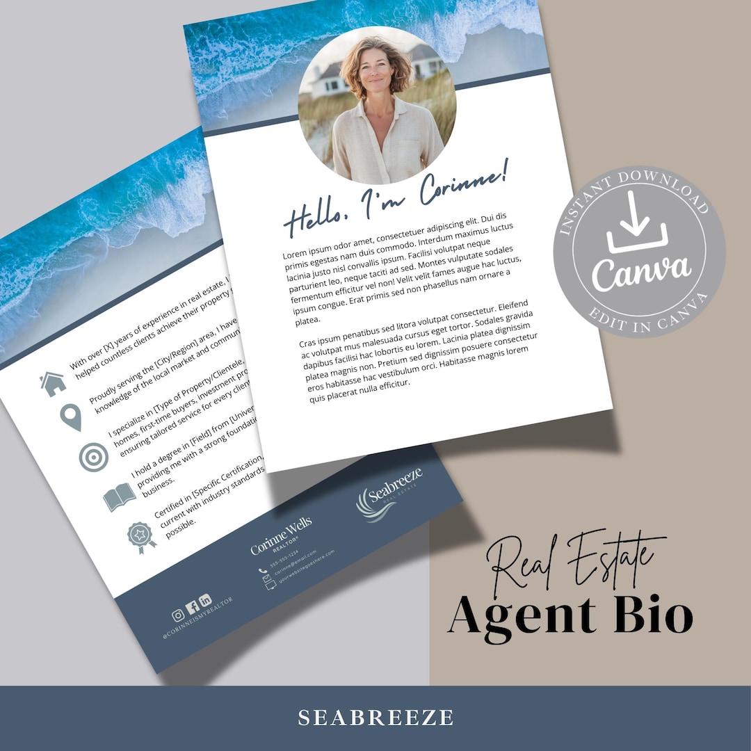 Realtor Bio Flyer Template | Real Estate Agent Introduction Sheet ...