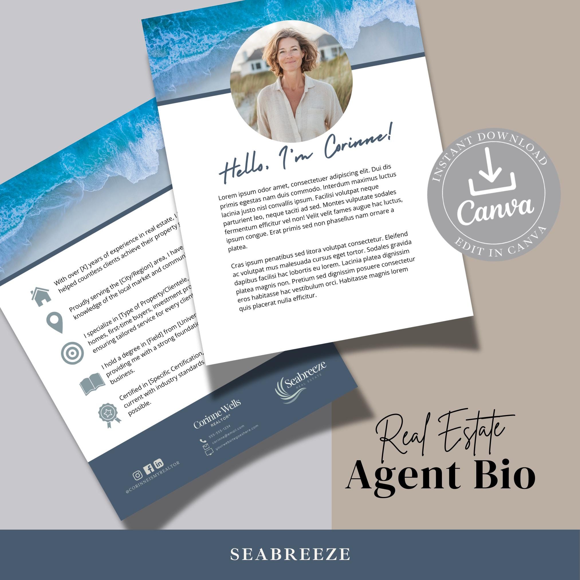 Realtor Bio Flyer Template | Real Estate Agent Introduction Sheet ...