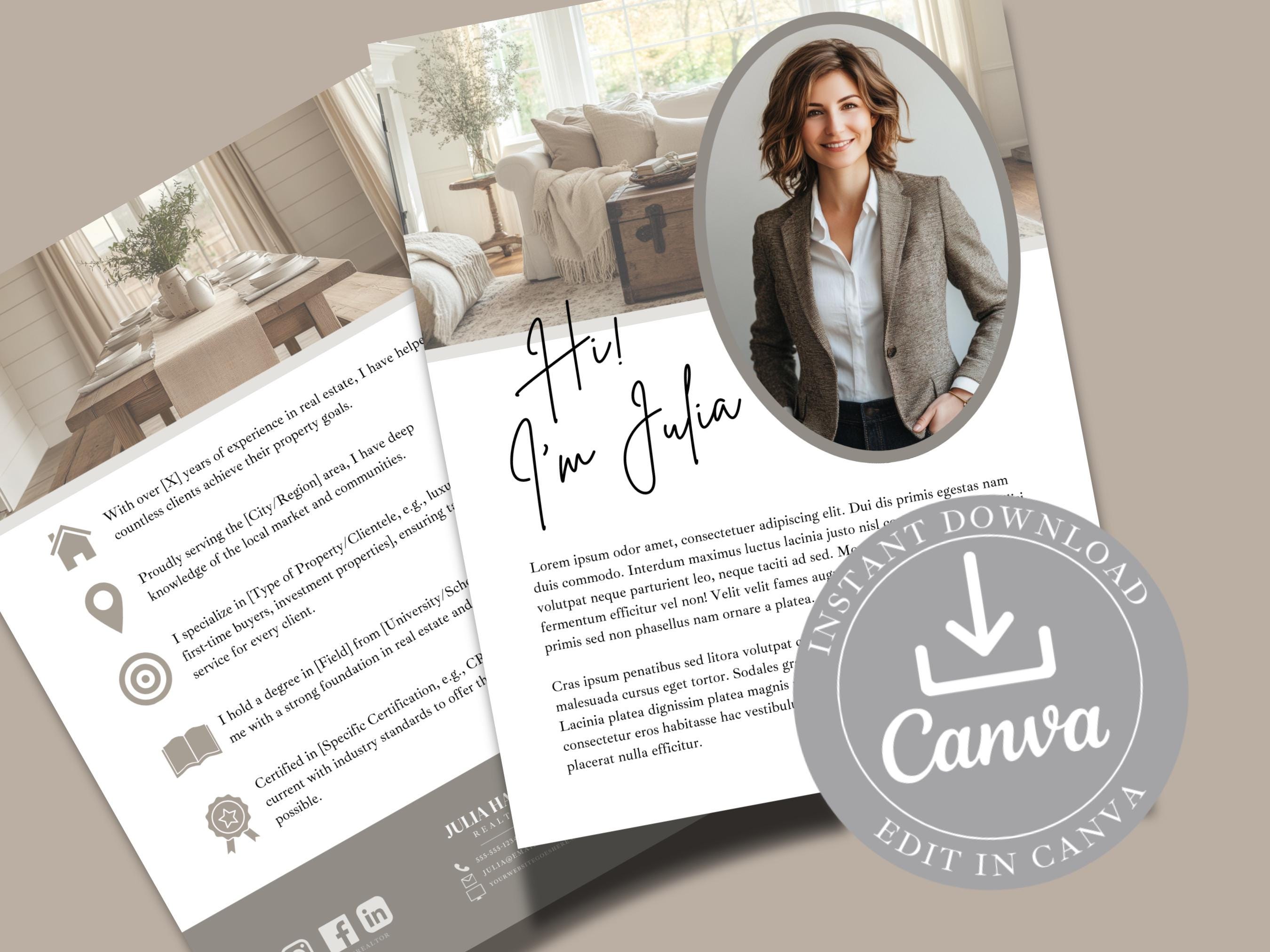 Realtor Bio Flyer Template | Real Estate Agent Introduction Sheet ...