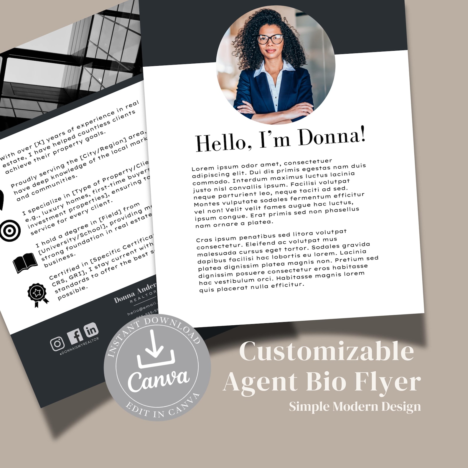 Realtor Bio Flyer Template | Real Estate Agent Introduction Sheet ...
