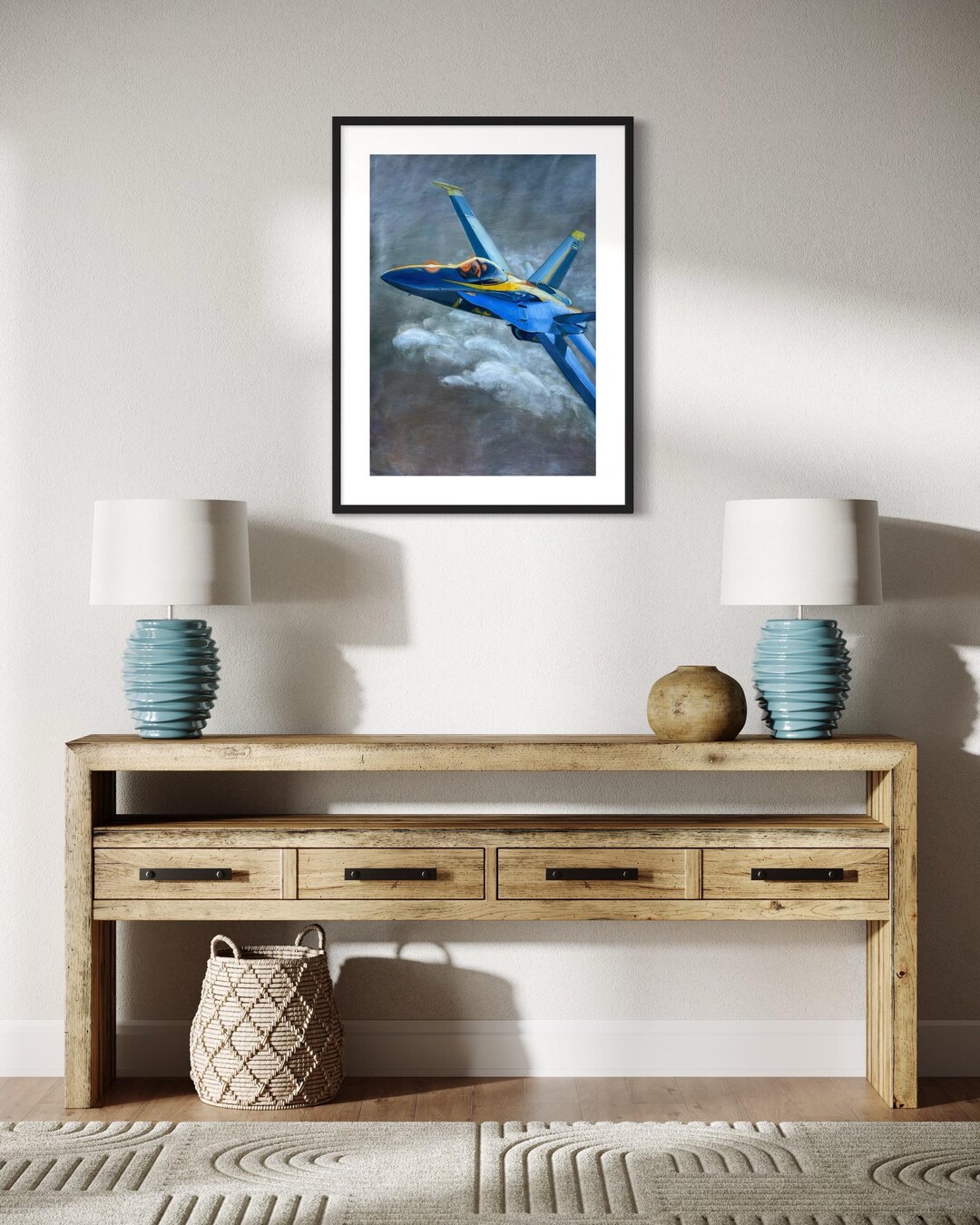 Blue Angel Original Oil Painting on Paper - Framed 33x27" - Home Decor ...