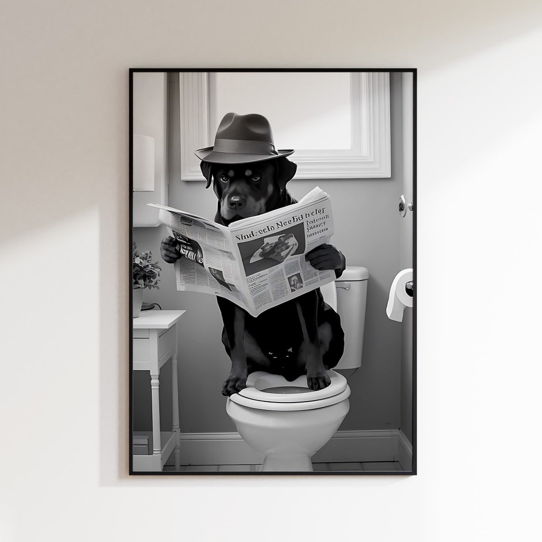 Black Rottweiler Sitting in Toilet, Funny Bathroom Decor, DIGITAL ...