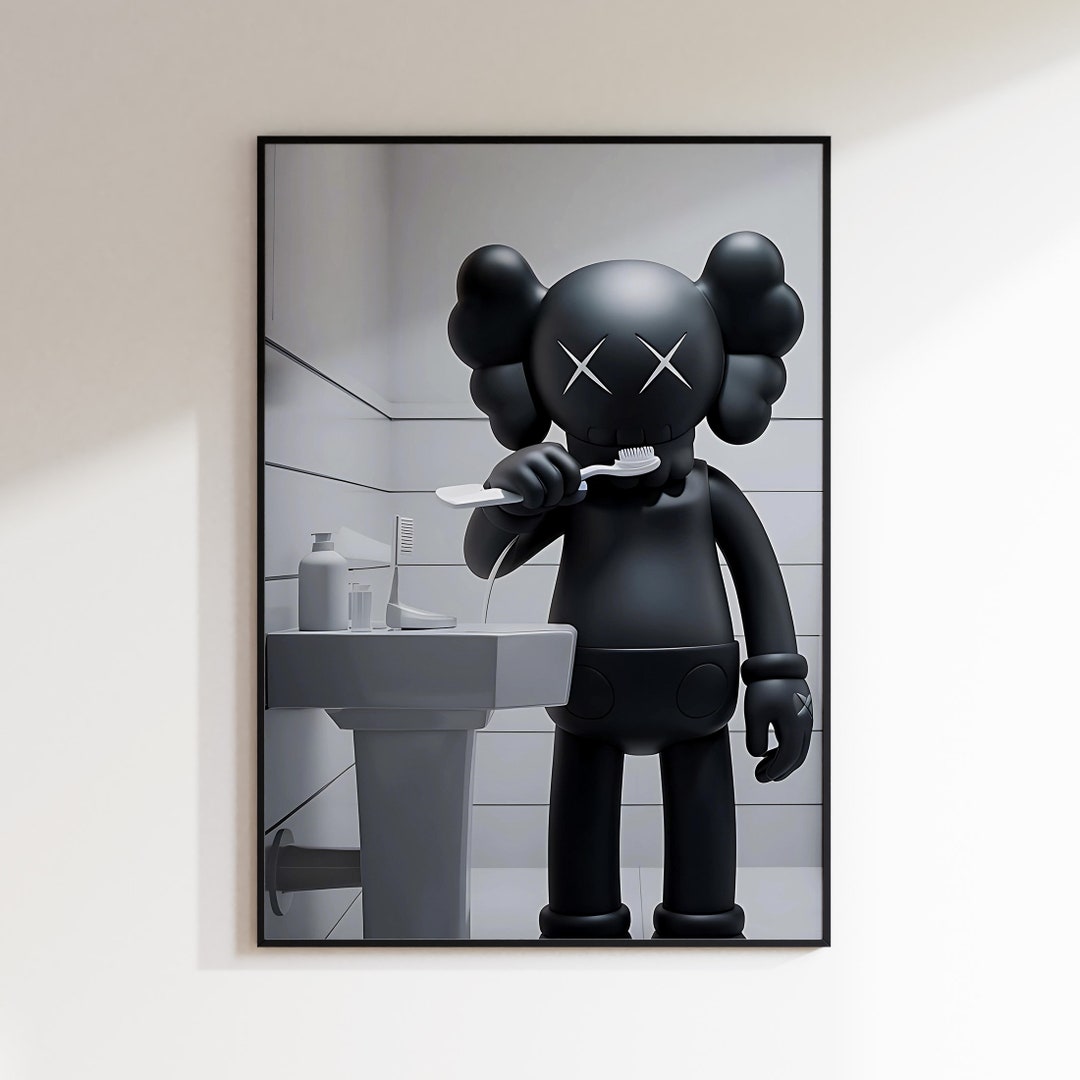 Black Kaws Brushing Teeth, Bathroom Wall Art, DIGITAL DOWNLOAD, Kaws ...