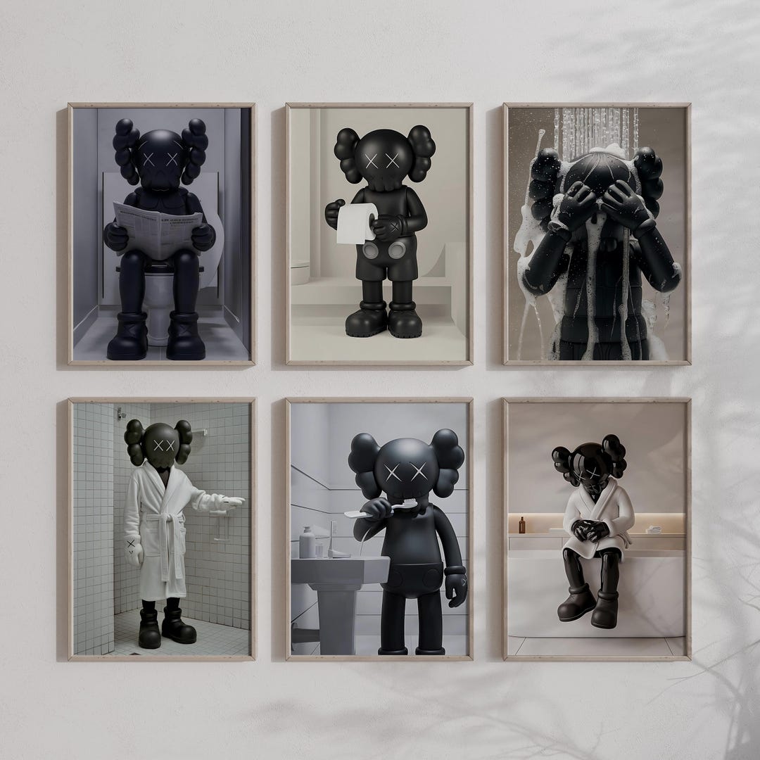Set of 6 Bathroom Kaws Poster, Bathroom Wall Art, DIGITAL DOWNLOAD ...