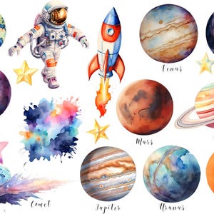 Space Watercolor Clipart, Solar System Clipart, Stars and Moon PNG ...
