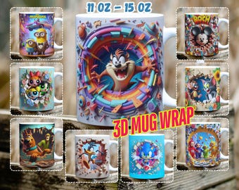 3D Cartoon Mug Wrap Bundle: 11oz & 15oz PNG Template (digital Download ...