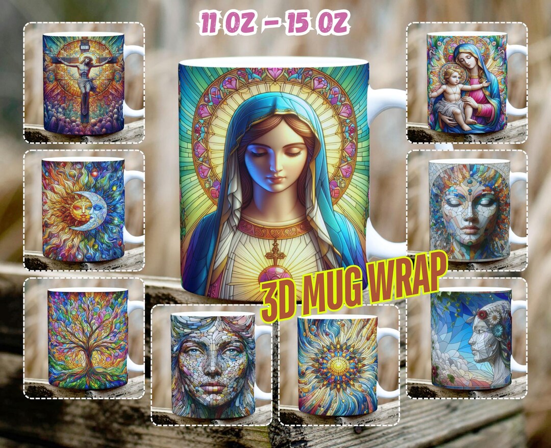 Stained Glass Mug Wrap Bundle: Jesus, Mary, Sun & Moon (digital ...