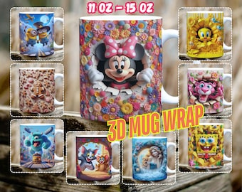 3D Cartoon Mug Wrap Bundle: 11oz & 15oz PNG Template (digital Download ...