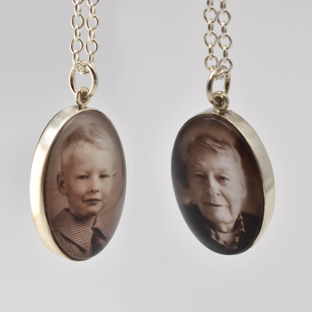 Custom Two Sided Large Oval Photo Pendant/glass & Sterling Silver - Etsy