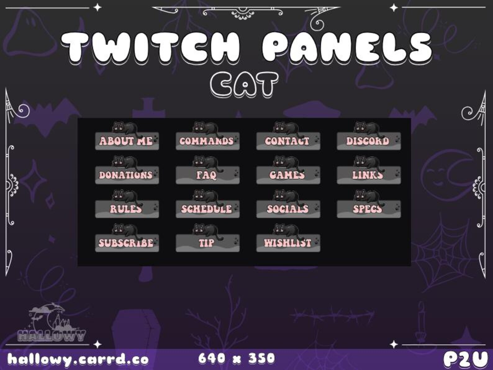 Kawaii Black Cat Panels for Twitch | Twitch Assets | Cute Streamer ...