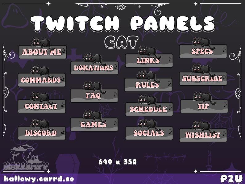 Kawaii Black Cat Panels for Twitch | Twitch Assets | Cute Streamer ...