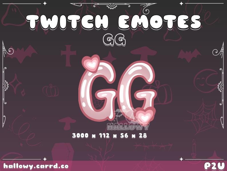 Cute Cartoon Pink GG Emote Twitch Emote Discord Emote Youtube Emote GG ...