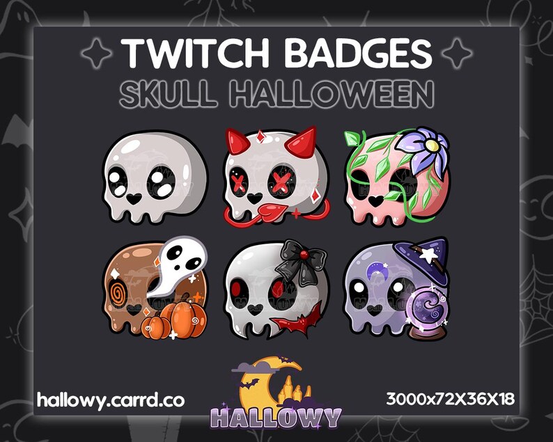 Cute Halloween Skull Badges for Twitch | Subscriber Badges | Sub Badges ...