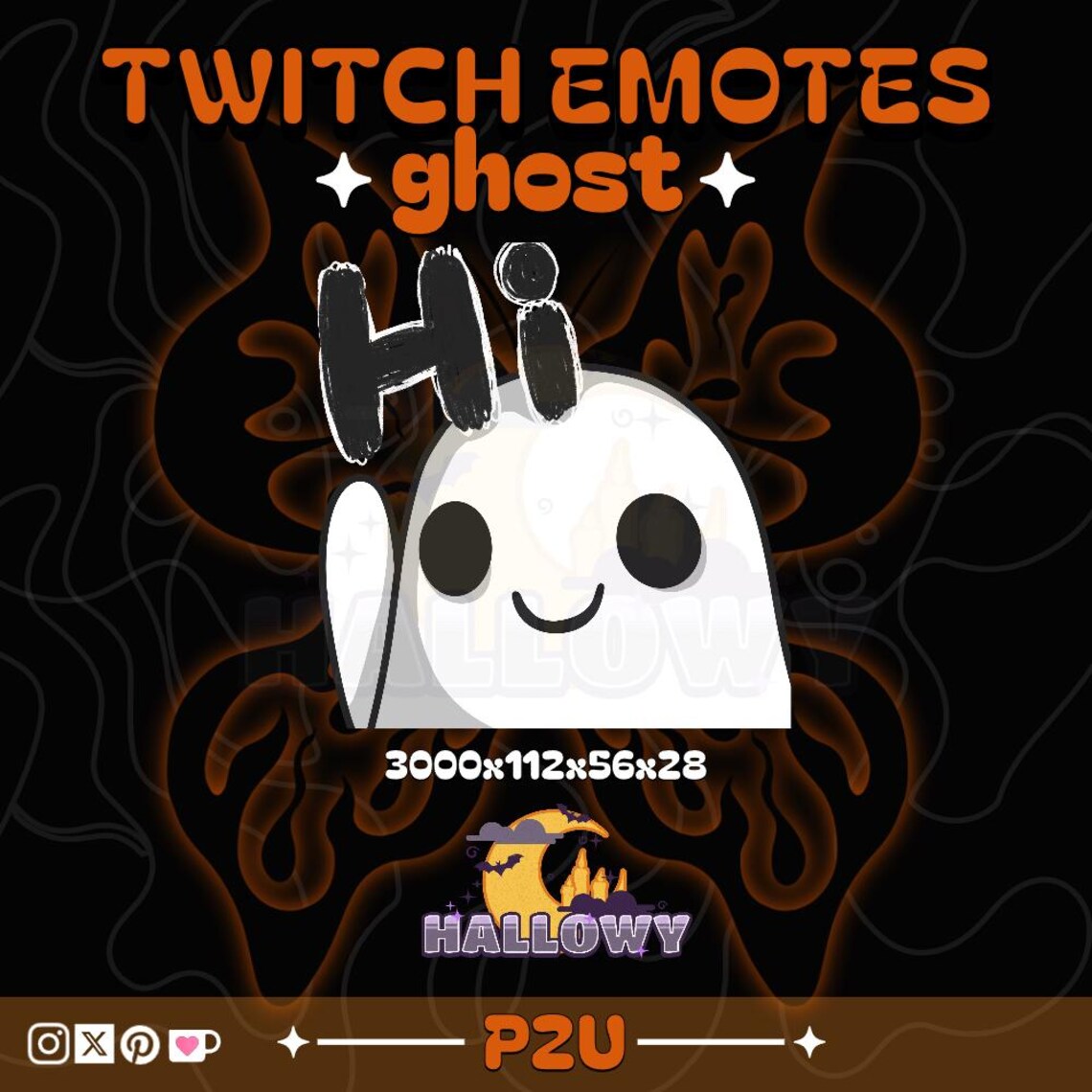 Cute Halloween Hello Ghost Emote Twitch Emote Discord Emote Youtube ...