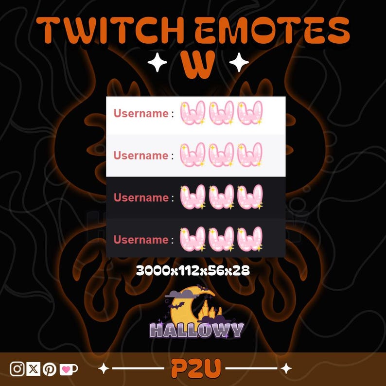Cute Cartoon Pink W Emote Twitch Emote Discord Emote Youtube Emote W ...
