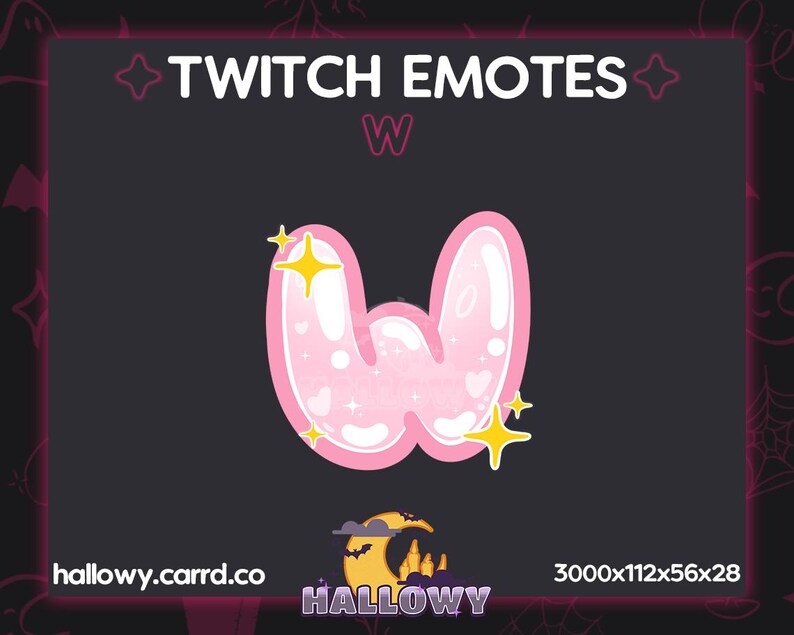 Cute Cartoon Pink W Emote | Twitch Emote | Discord Emote | Youtube ...