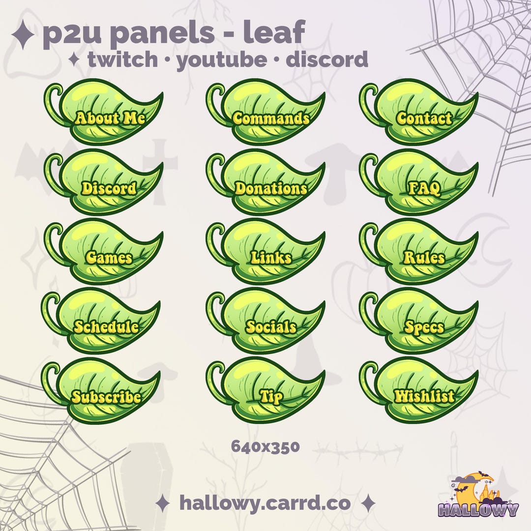Premade Twitch Panels - Leaf Cute Emote for Streamers and Discord - P2U ...