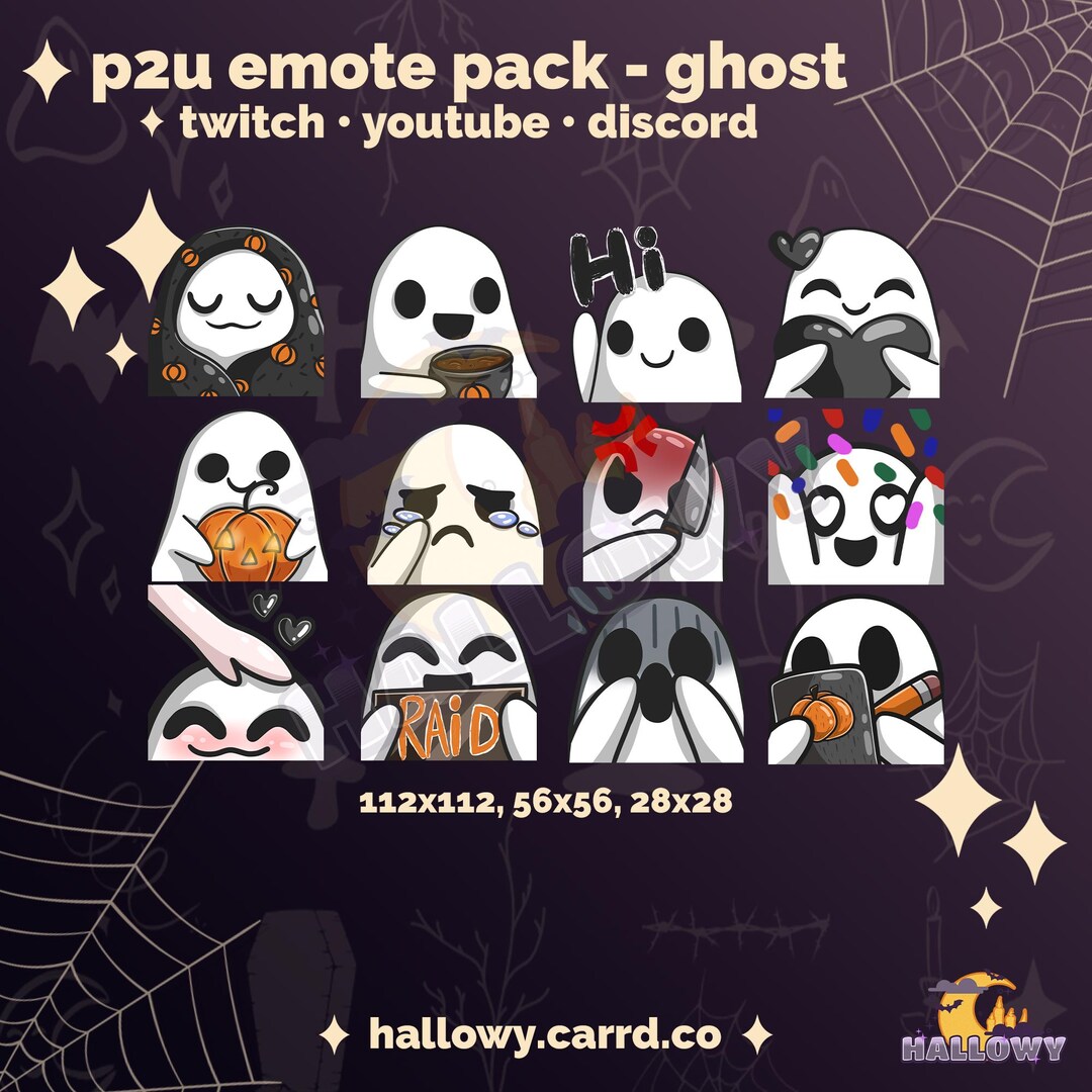Cute Ghost Emote Pack – Halloween Streamer Emotes for Twitch, Discord ...