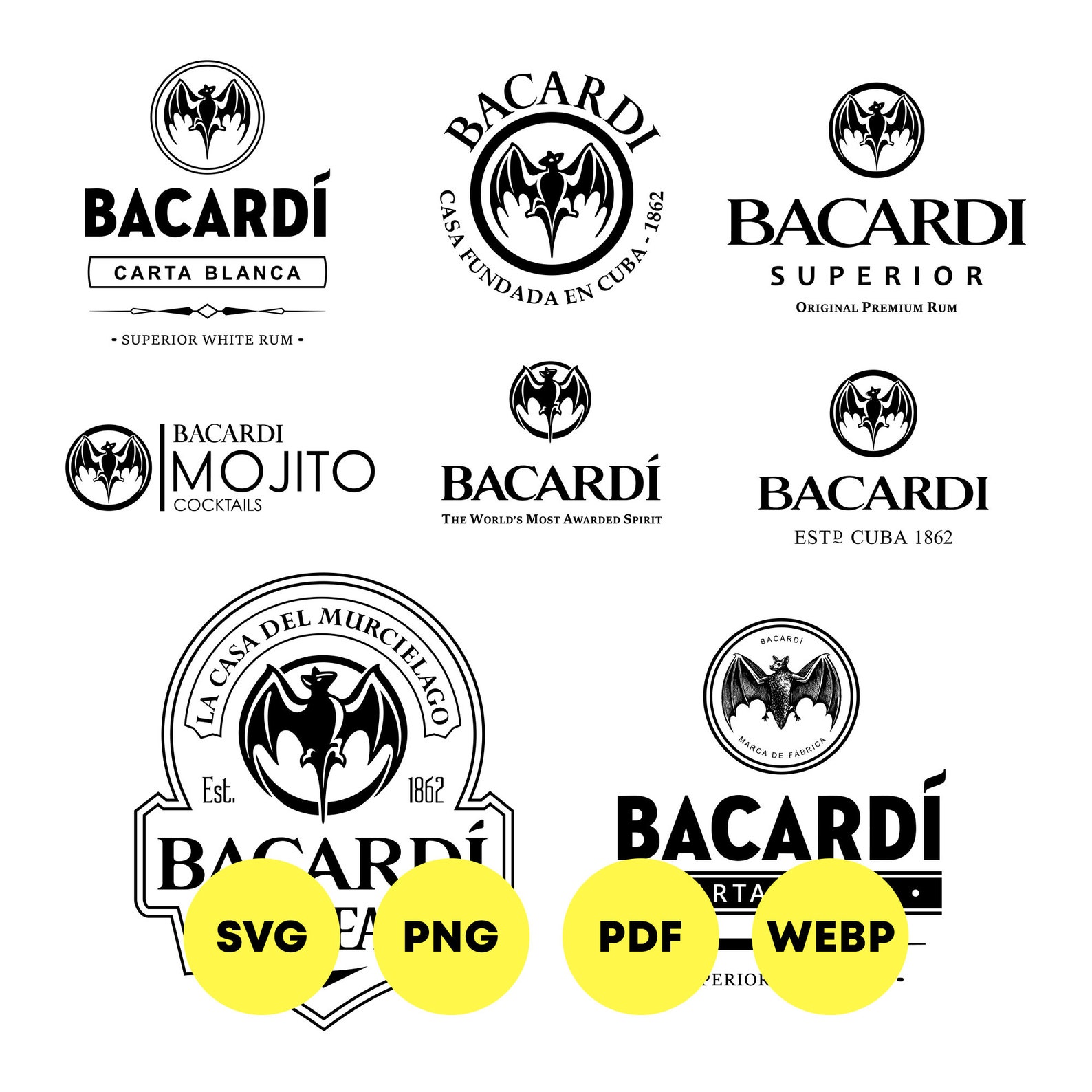 Rum Bacardi 8 Emblem & Logo SVG Bundle. Rum Logo Bundle Set SVG, Png ...