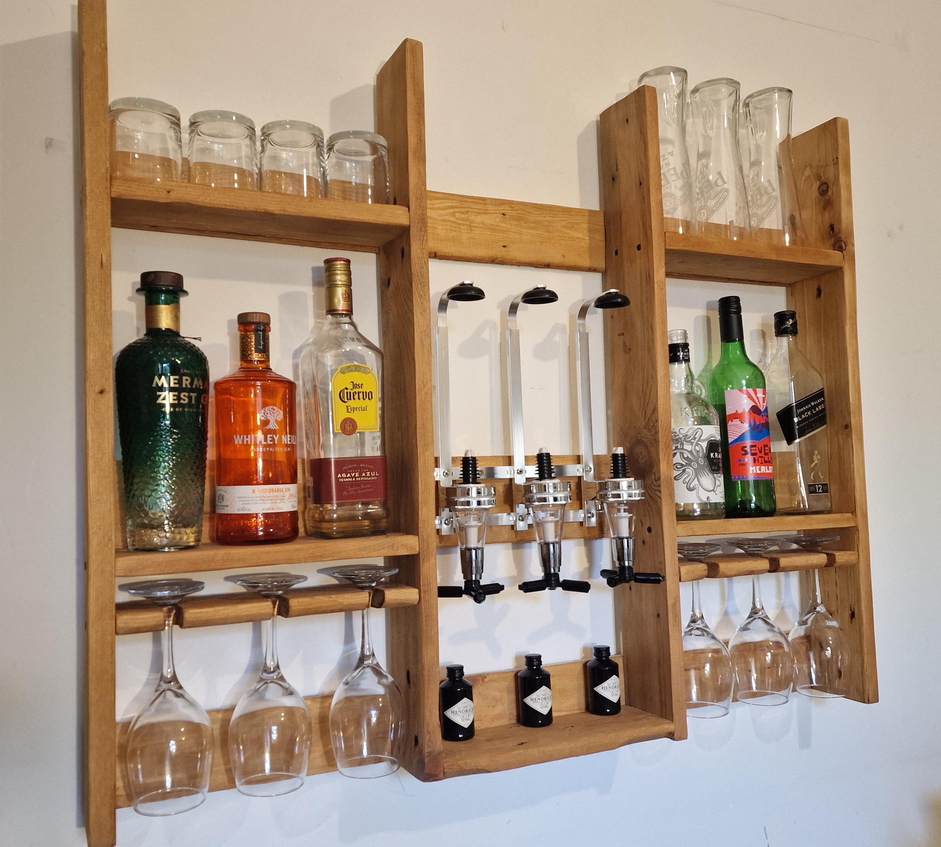 Handmade Wooden Bar | Wall Mounted With 3 Bottle Optics | 6 Glass ...