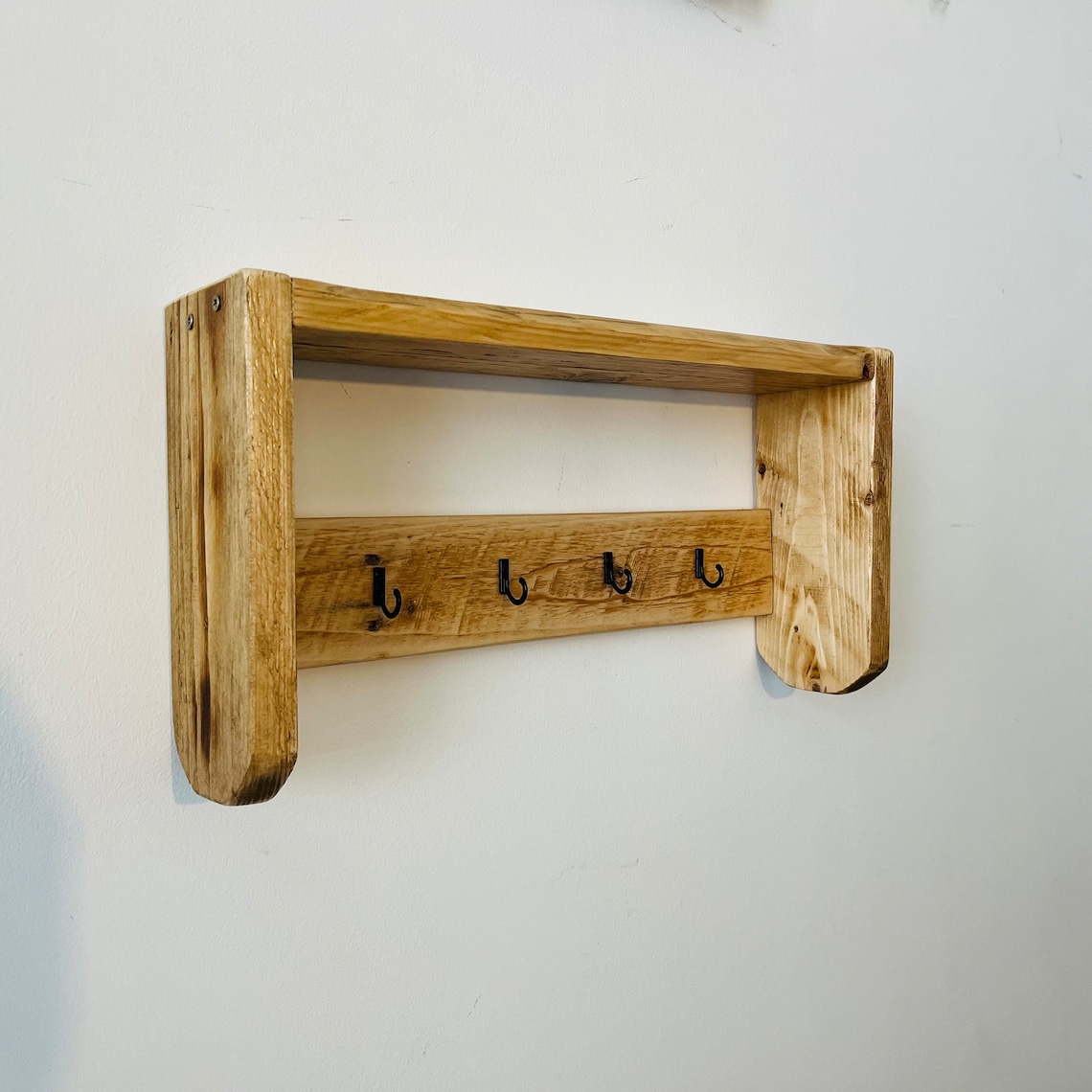 Reclaimed Wood Key Holder With Shelf: Handmade Rustic Organizer - Etsy
