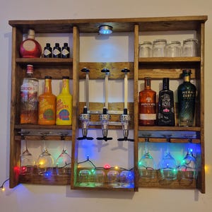Handmade Wooden Home Bar | Wall Mounted With Led Lights and Optics - Etsy