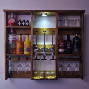 Handmade Wooden Home Bar | Wall Mounted With Led Lights and Optics - Etsy