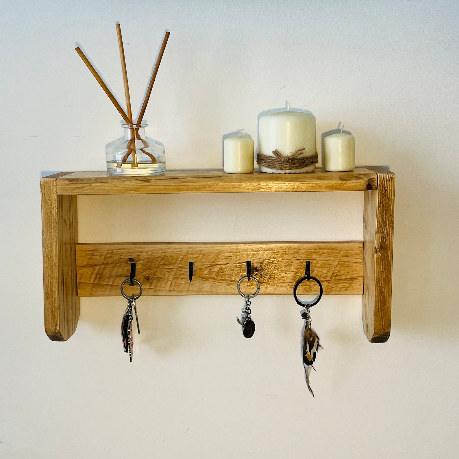 Reclaimed Wood Key Holder With Shelf: Handmade Rustic Organizer - Etsy